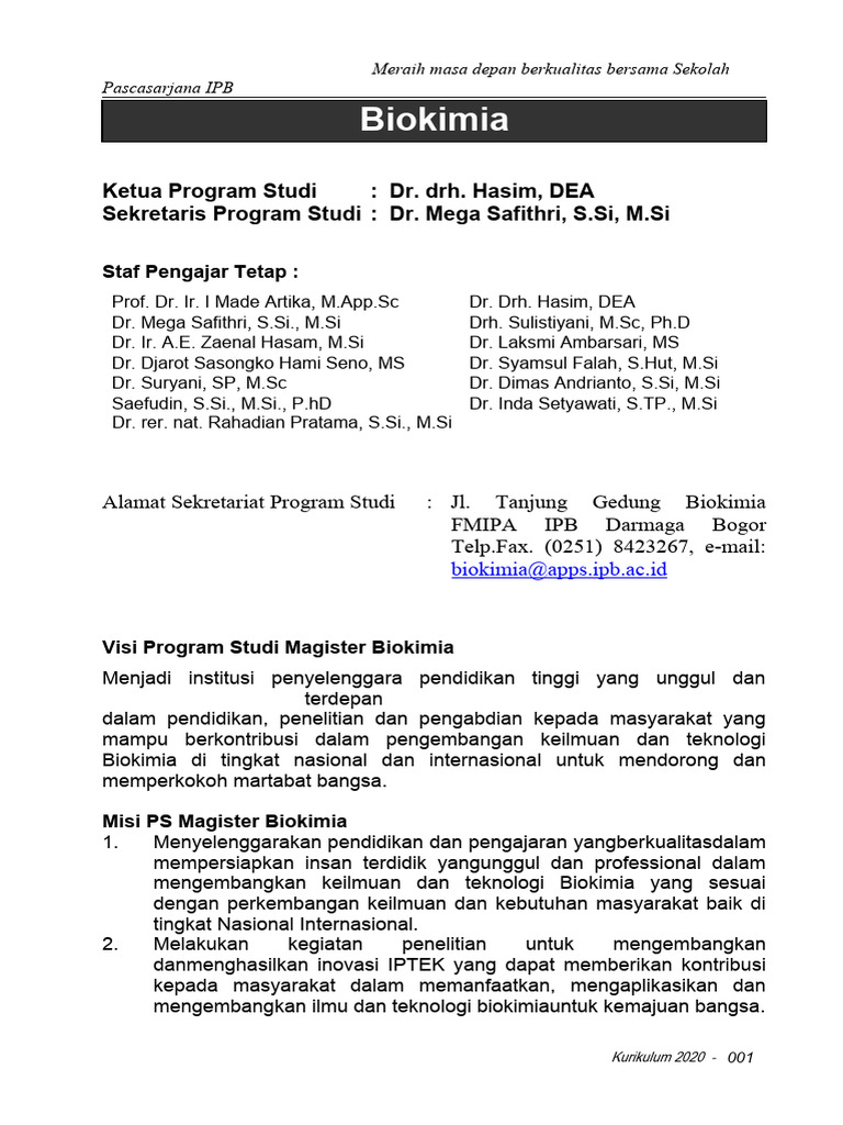 Kurikulum Magister Biokimia IPB | PDF