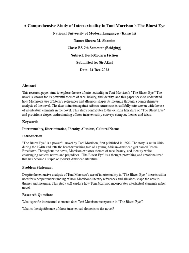 Sheeza BS VII Bridging PostmodernFiction | PDF | Intertextuality