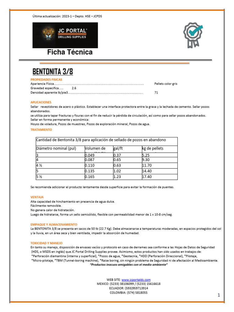 Ficha Tecnica Bentonita 3-8 | PDF | Agua | Naturaleza