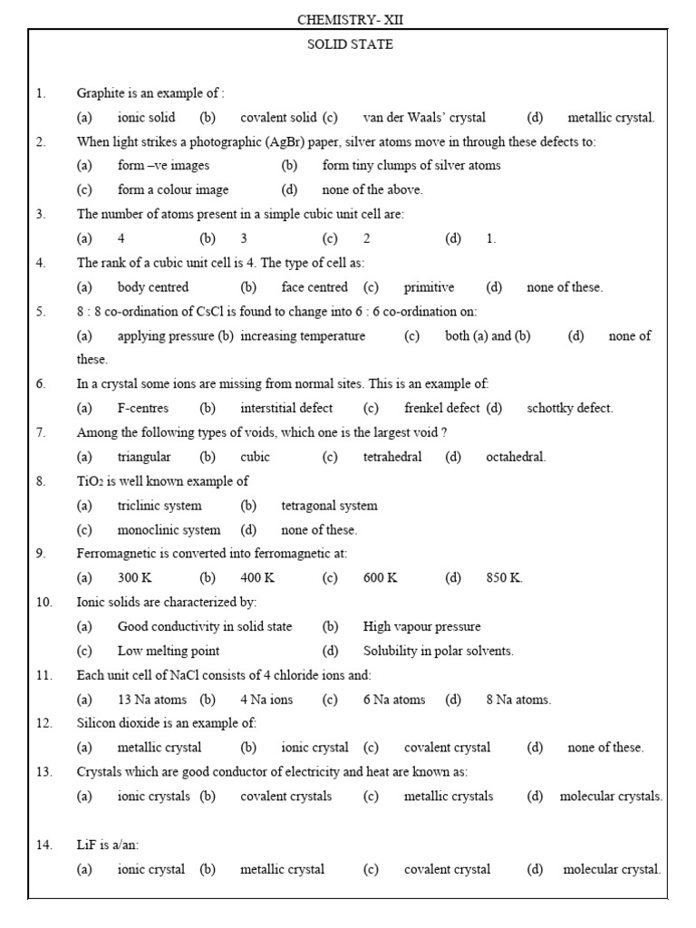 MCQ | Download Free PDF | Ionic Bonding | Crystal Structure