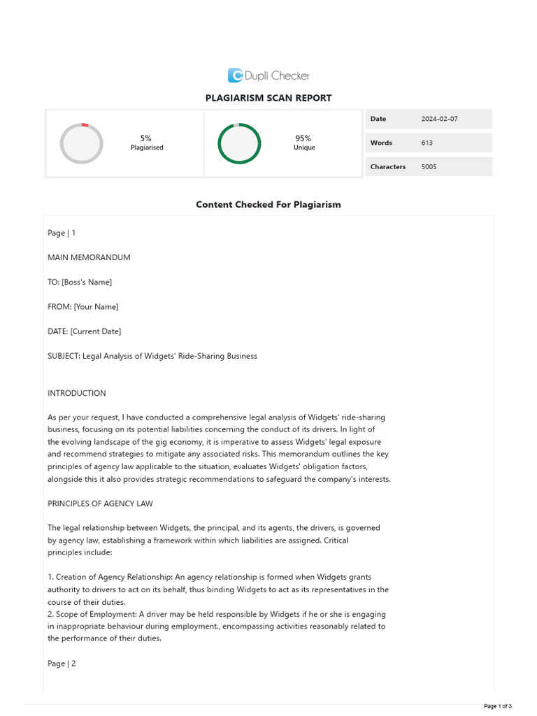 Plagiarism-Report | PDF | Legal Liability | Law Of Agency