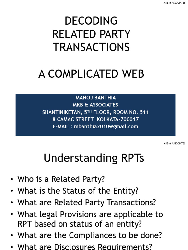Related Party Presentation - Manoj Banthia | PDF | Subsidiary | Joint Venture