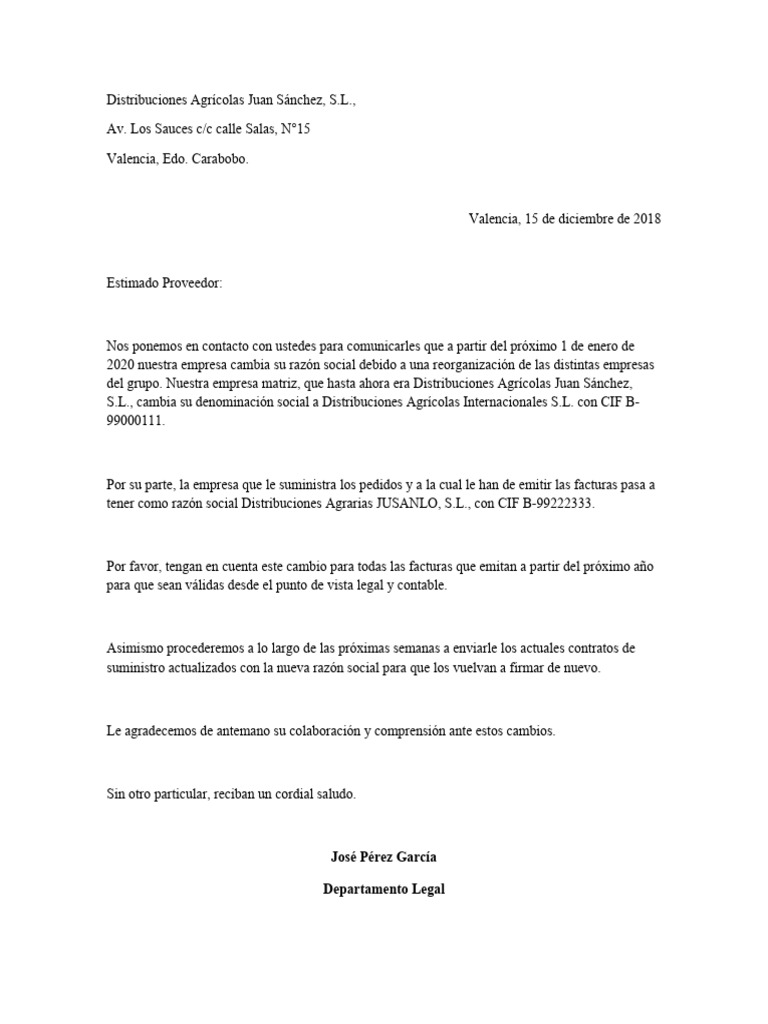 Carta De Cambio De Razon Social Pdf