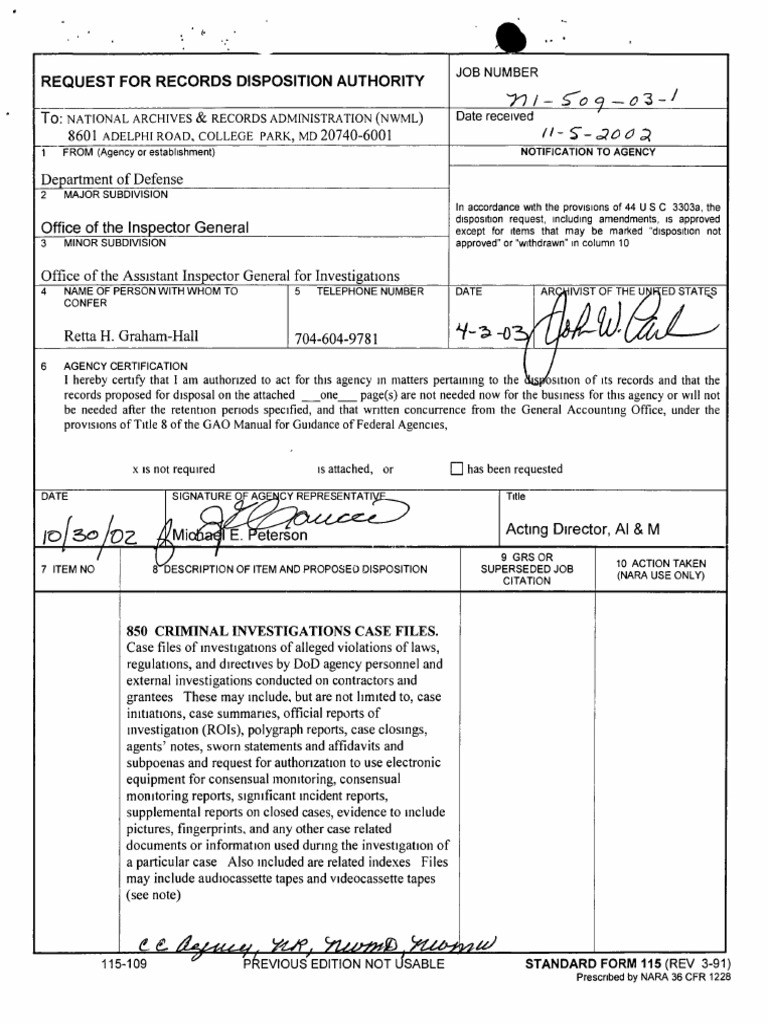 IVIST°iJ : Request For Records Disposition Authority | PDF | National ...