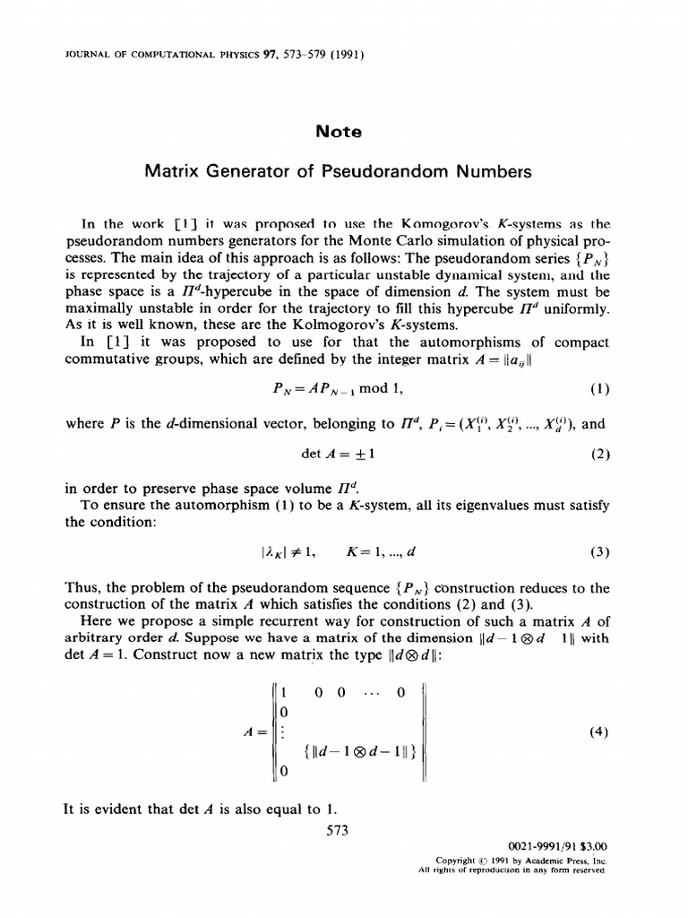MixMax Generator | PDF | Matrix (Mathematics) | Monte Carlo Method