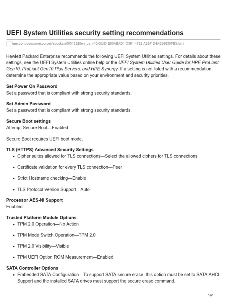 hpe.com-UEFI System Utilities security setting recommendations | PDF | Transport Layer Security ...