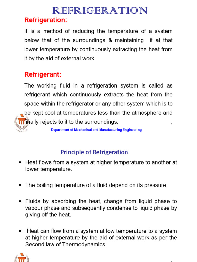 REFRIGERATION | PDF | Refrigerator | Refrigeration