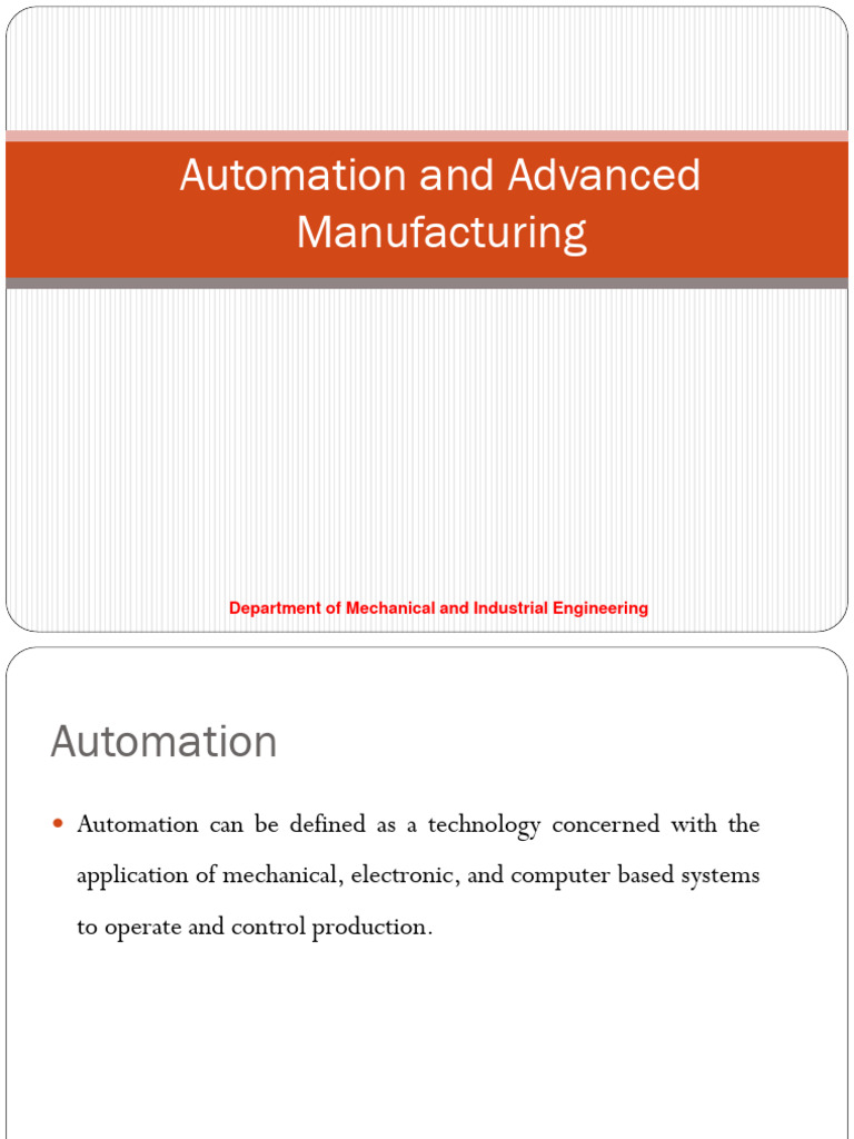 Automation and Advanced Manufacturing Slides Revised | PDF | Automation | Mechanical Engineering