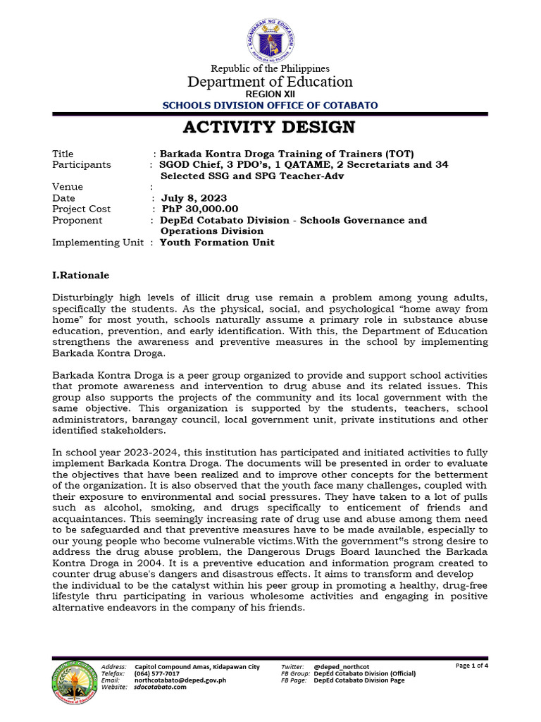 Activity Design For BKD | PDF | Substance Abuse