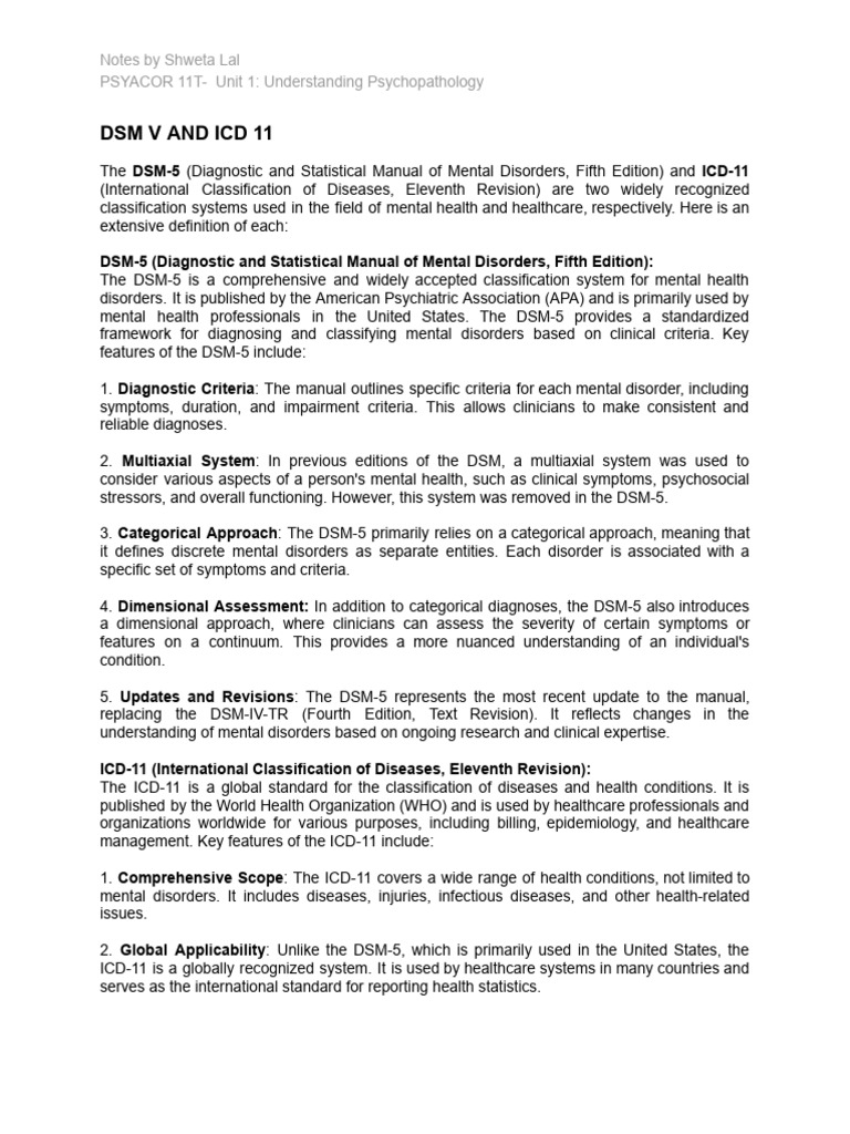 DSM-5 and ICD-11 Overview | PDF | Mental Disorder | Dsm 5