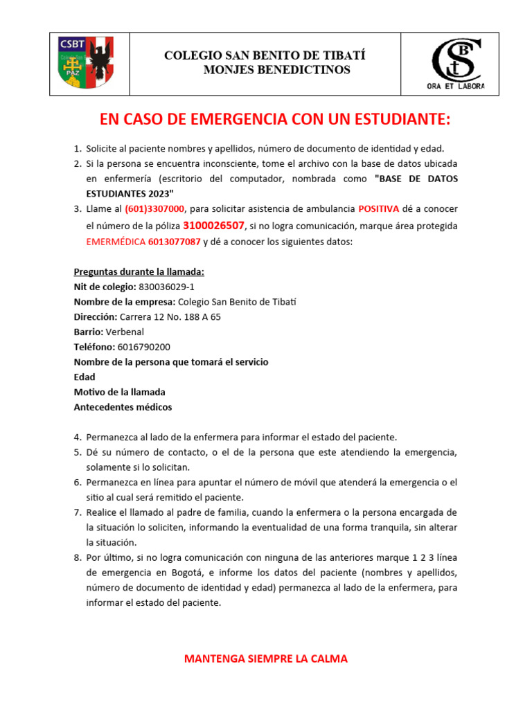 Protocolo de Emergencia 2024 | PDF
