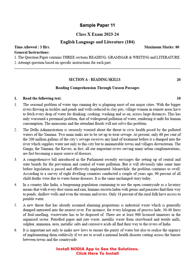 En Sample Paper 11 Unsolved-2 | Download Free PDF | Brand | Water