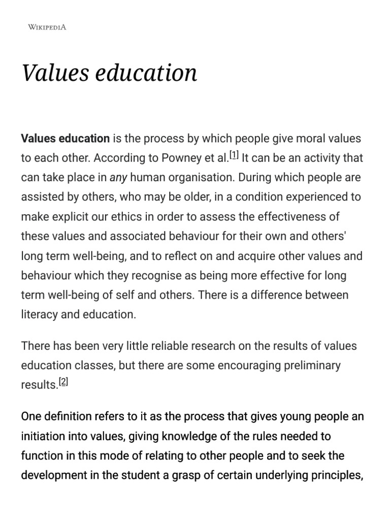 Values Education - Wikipedia | PDF | Cognition | Psychology