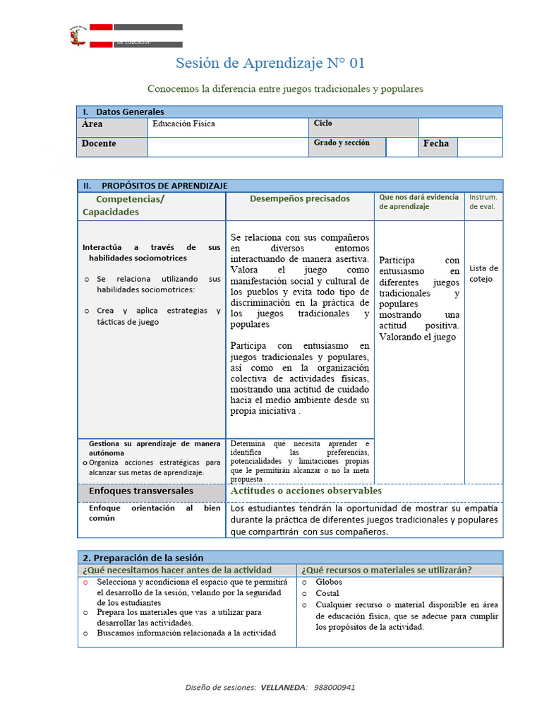 Sesion Juegos Tradicionales | PDF | Aprendizaje | Ciencia cognitiva