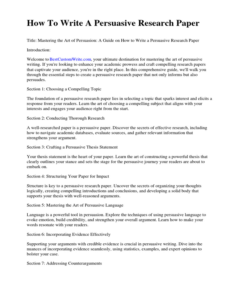 How To Write A Persuasive Research Paper | PDF | Persuasion | Argument