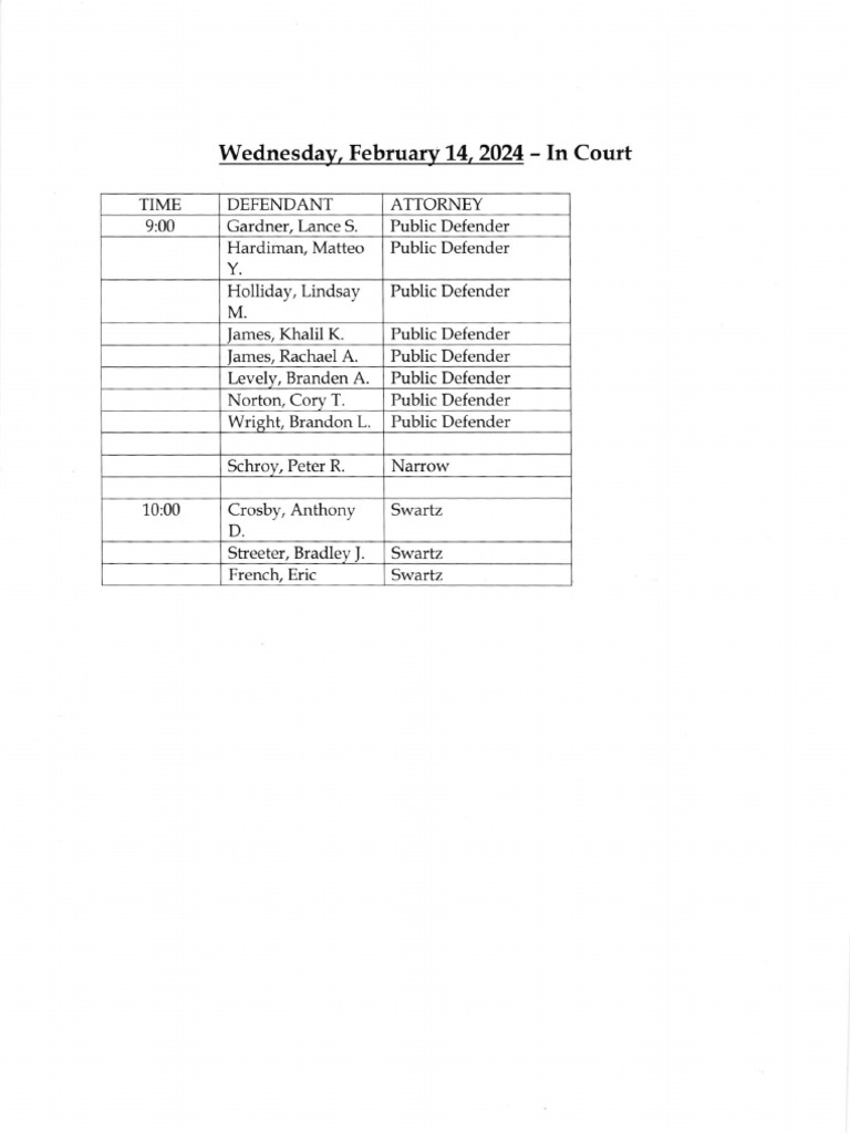 Jefferson County Court Calendar Feb. 14, 2024 | PDF