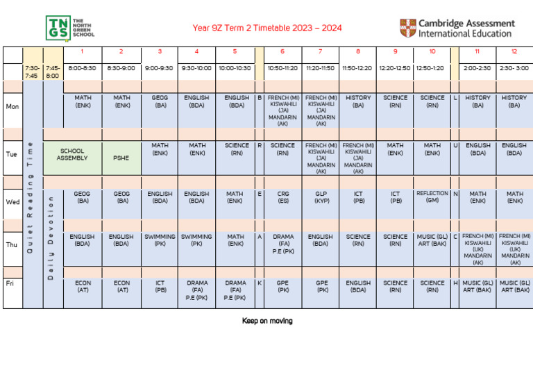 Year 9Z Term 2 Timetable 2023-2024 | PDF