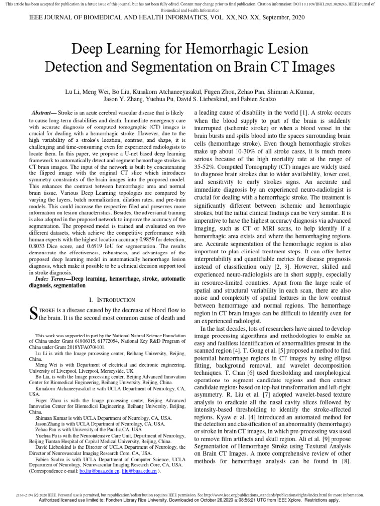 Deep Learning For Hemorrhagic Lesion Detection and Segmentation On Brain CT Images | PDF | Image ...