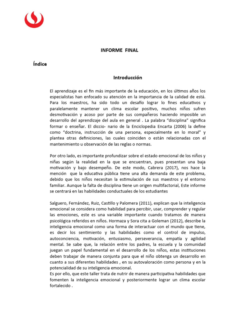 INFORME FINAL (1) Psico Social | PDF | Inteligencia | Las emociones