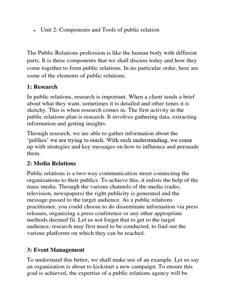 Components and Tools of Public Relations | PDF | Public Relations ...