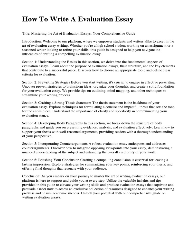 How To Write A Evaluation Essay Pdf Essays Evaluation