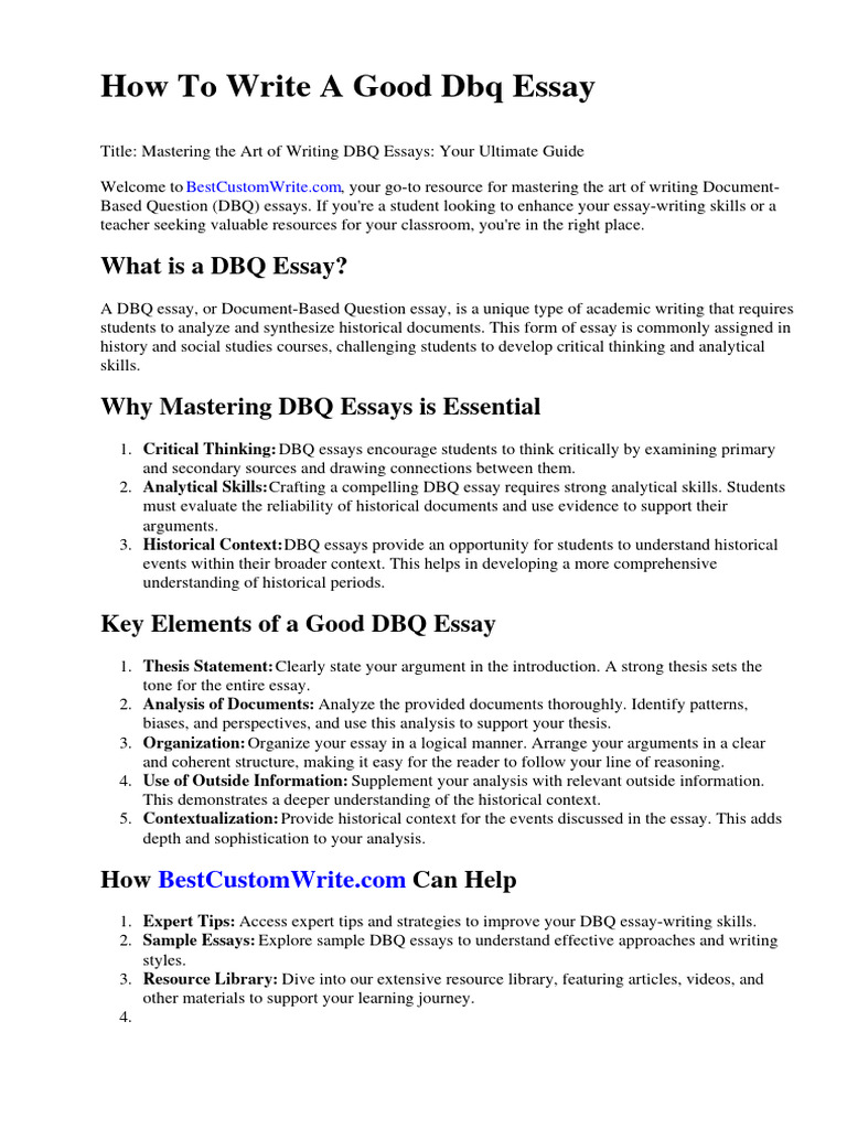 How To Write A Good DBQ Essay | PDF | Essays | Critical Thinking