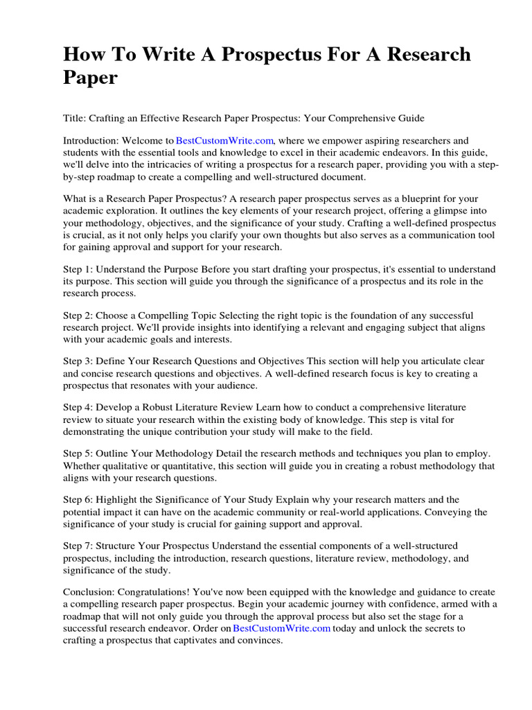 How To Write A Prospectus For A Research Paper | PDF | Methodology ...