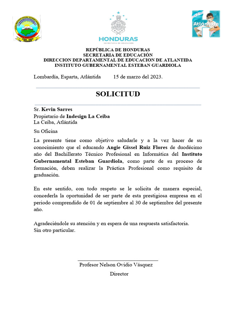 Solicitud de Practica 2023 | PDF