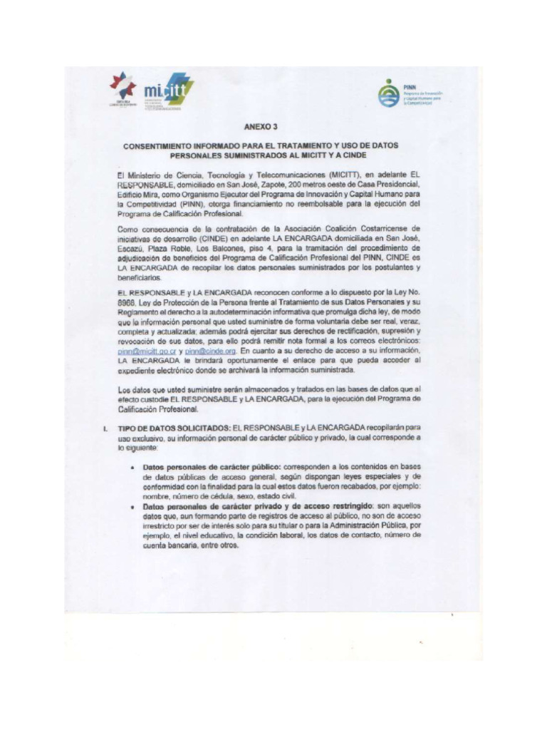 Consentimiento Informado MICIT | PDF