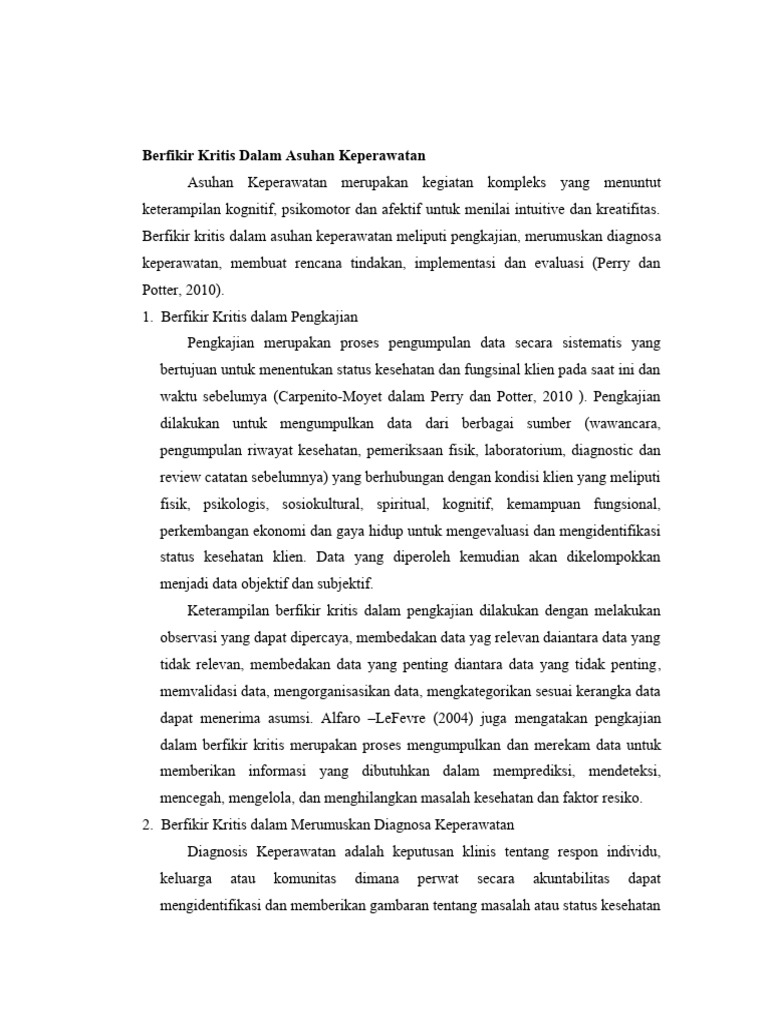 Berfikir Kritis Dalam Asuhan Keperawatan | PDF