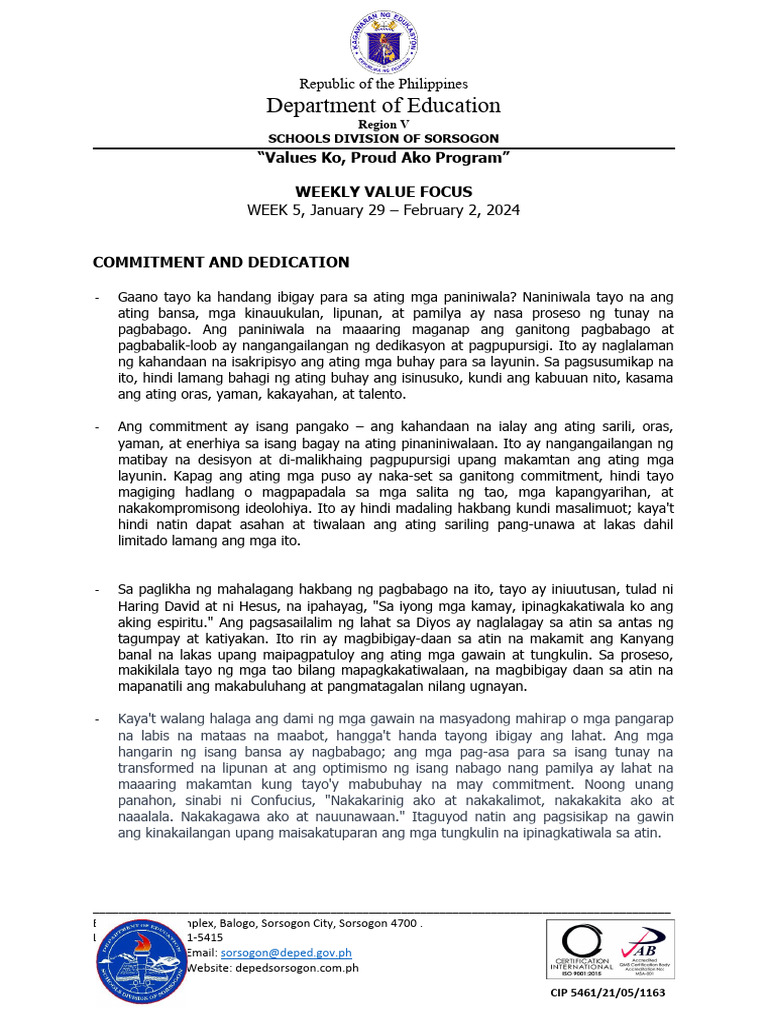 Weekly-Value-Focus-Commitment-and-Dedication | PDF