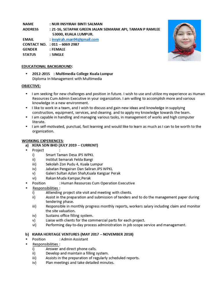 Nur Insyirah Bt Salman_resume | PDF