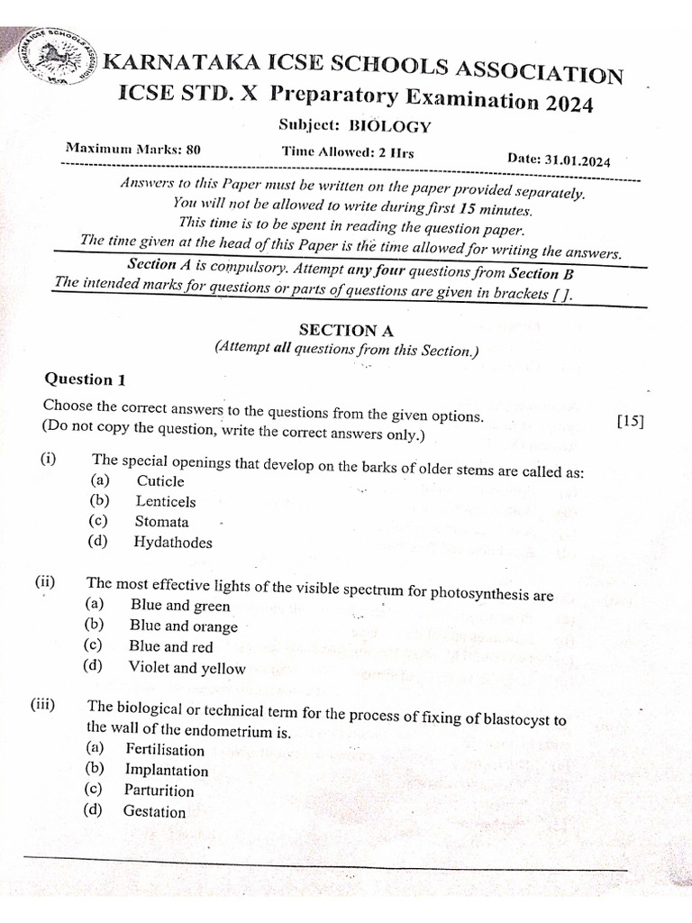 KISA Biology Preparatory Exam Question Paper | PDF