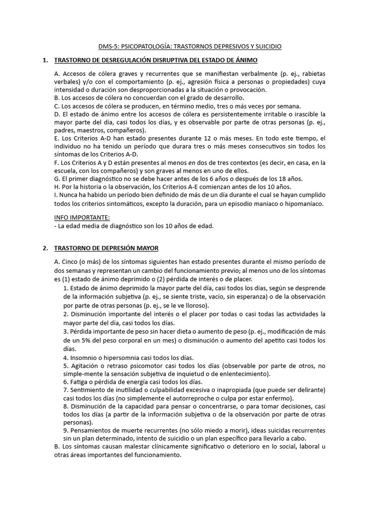 DSM5 Trastornos Depresivos y Suicidio | PDF | Depresión (estado de ánimo) | Trastorno depresivo ...