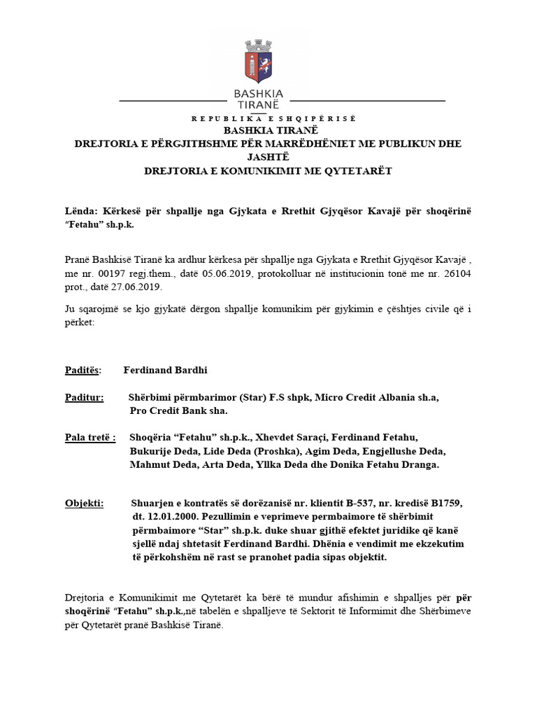 Shpallje Gjykata DT 28062019 | PDF