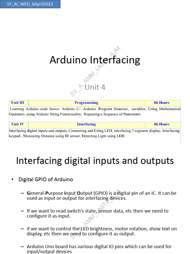 Arduino Digital I/O Interfacing Guide | PDF | Electronics | Electrical ...