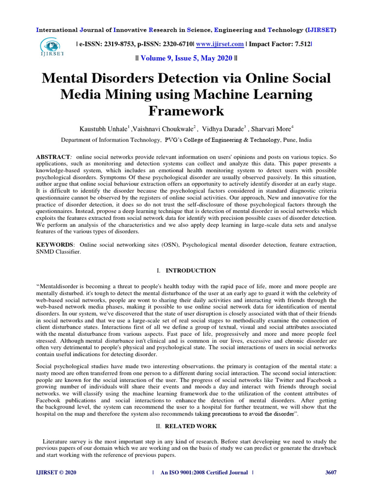 Mental Disorder Detection Via Machine Learning | PDF | Social Media ...