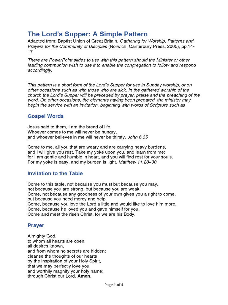 Simple Lord's Supper Service Outline | PDF | Eucharist | Jesus