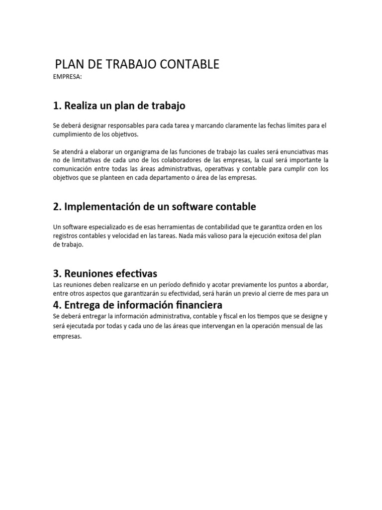Plan de Trabajo Contable | PDF | Contabilidad | Presupuesto
