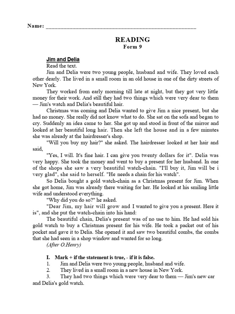 Reading 9 Form | PDF