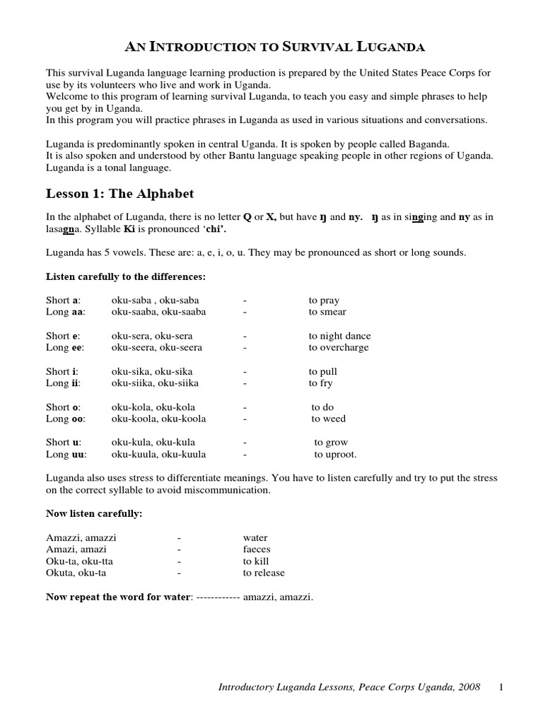 UG Luganda Language Lessons | PDF | Stress (Linguistics) | Madam