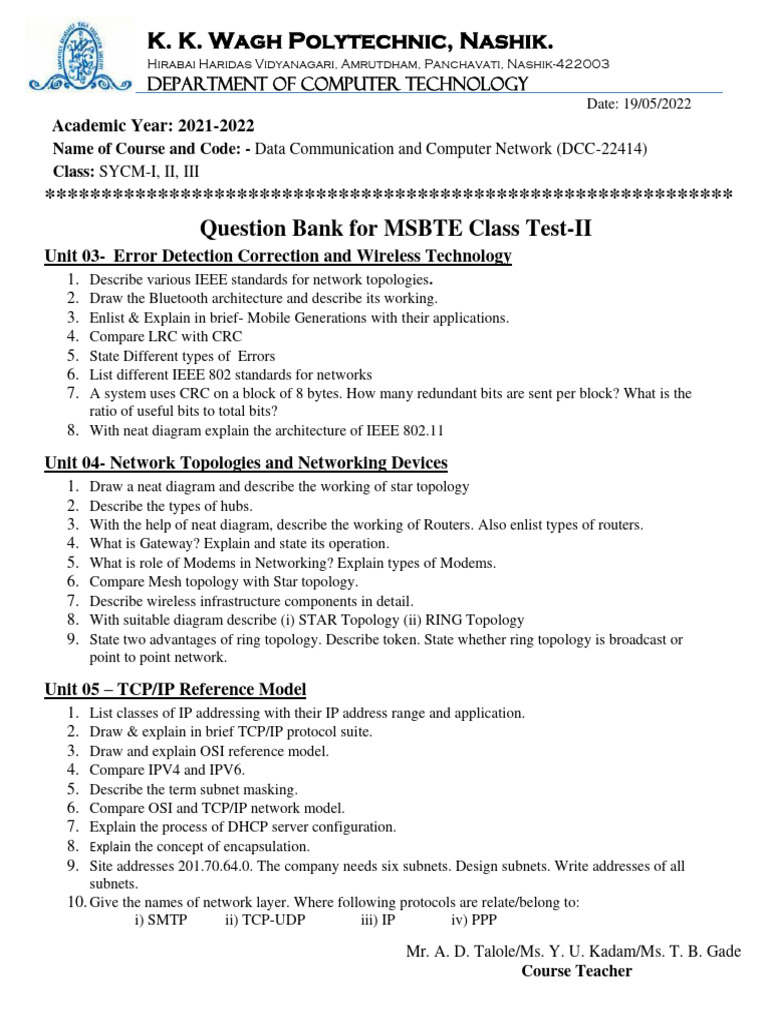 K. K. Wagh Polytechnic, Nashik.: Department of Computer Technology | PDF | Computer Network ...