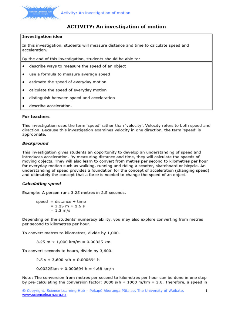 An Investigation of Motion | PDF | Speed | Acceleration
