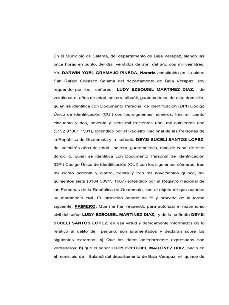 22 de Abril ACTA DE MATRIMONIO | Descargar gratis PDF | Guatemala | Matrimonio