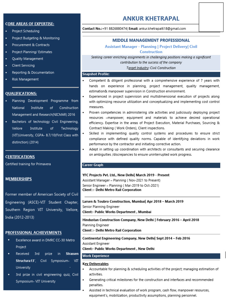 CV - Ankur Khetrapal (Planning Profile) | PDF | Procurement | Business