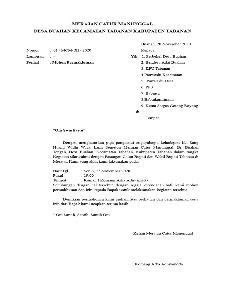 SURAT UNDANGAN Merajan CATUR Manunggal | PDF