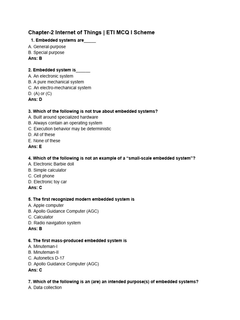ETI Unit 2 MCQ | Download Free PDF | Computer Network | Internet Of Things