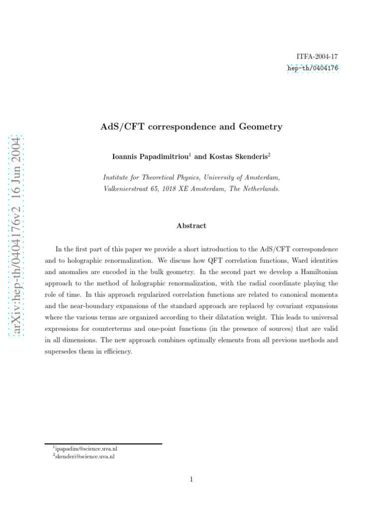 AdS CFT Correspondence and Geometry | PDF | Quantum Field Theory | Gauge Theory