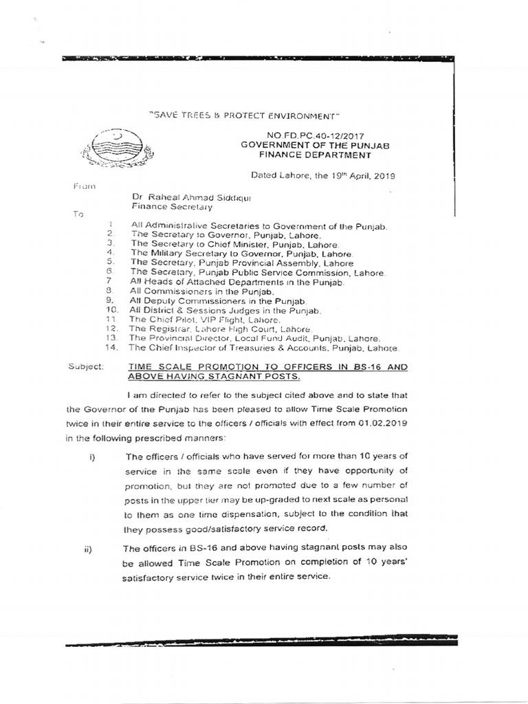 Time Scale Promotion Guidelines Punjab | PDF | South Asia | Government