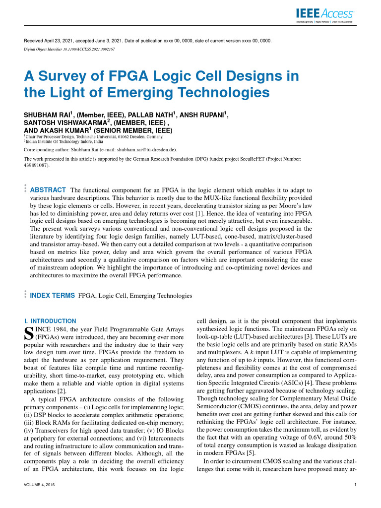 survey_FPGA_IEEE_access | PDF | Field Programmable Gate Array | Logic Gate survey_FPGA_IEEE_access | PDF | Field Programmable Gate Array | Logic Gate